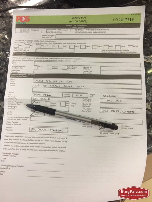 Cara Buat Kiriman Wang Pos di Pejabat Pos Malaysia
